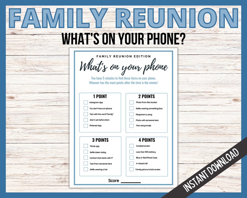 What's on Your Phone Family Reunion Game, Family Reunion Games, Family ...