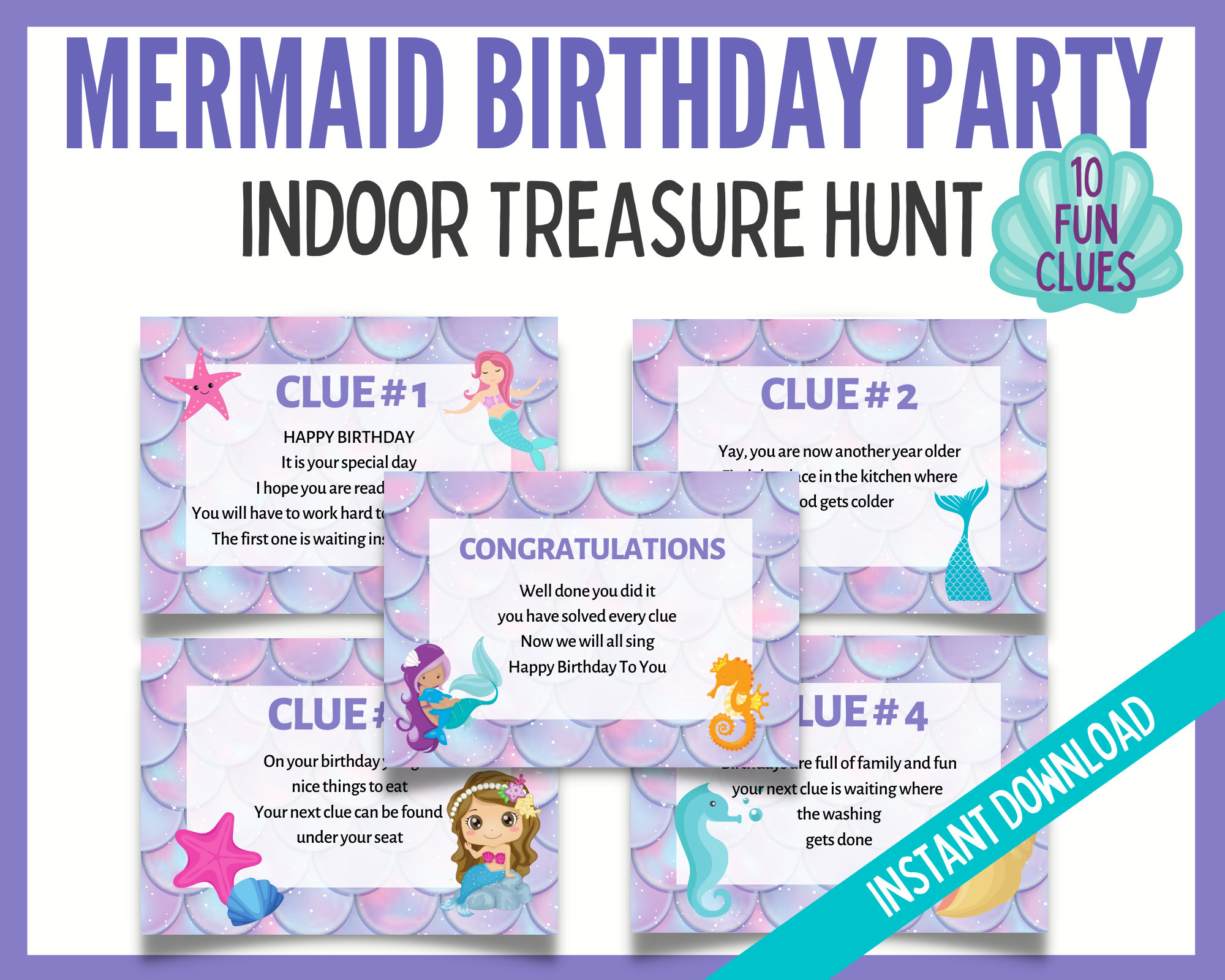 Mermaid Treasure Hunt Mermaid Themed Scavenger Hunt Clues - Etsy