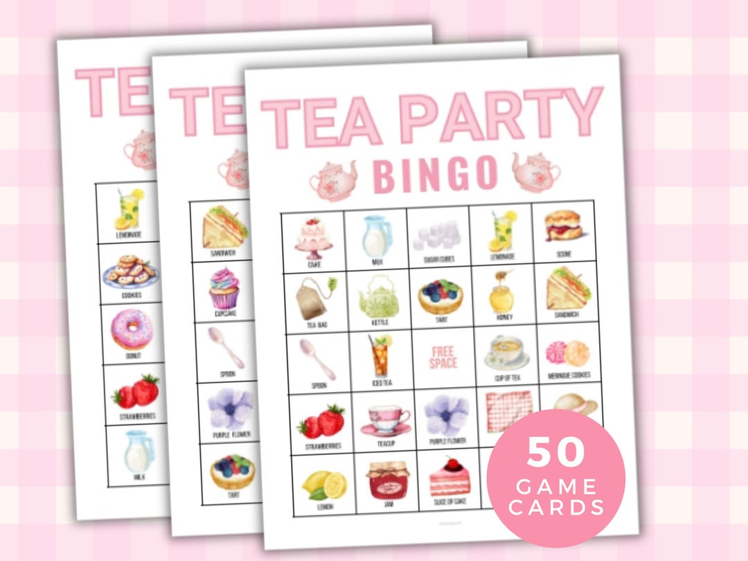Tea Party Bingo, Tea Party Activity, 50 Printable Tea Party Bingo Game ...