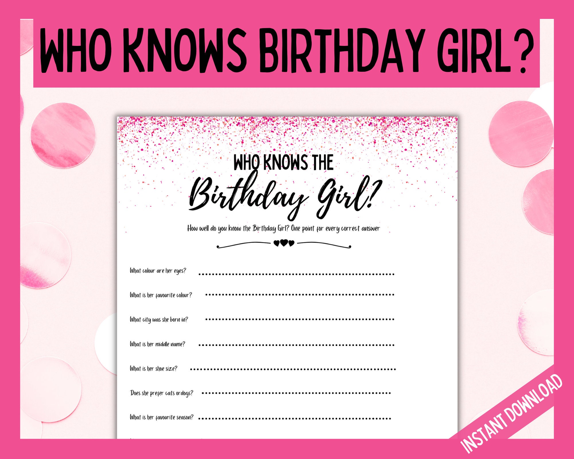 Who Knows the Birthday Girl Adult Birthday Party Games How - Etsy