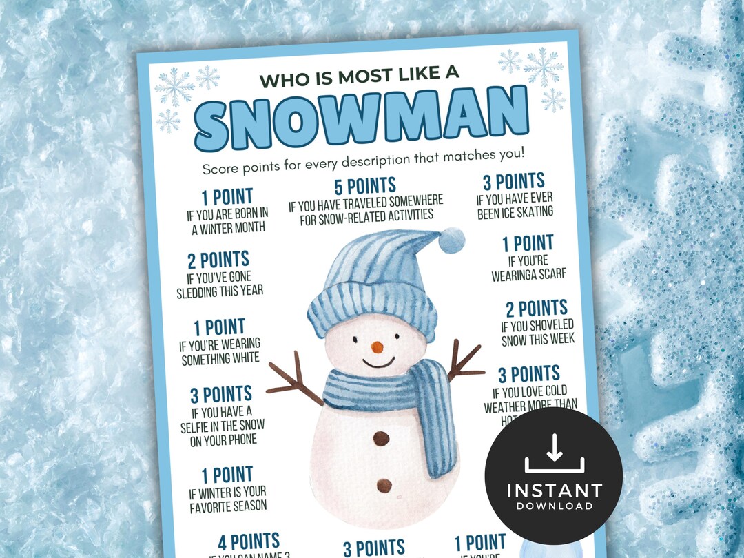 Winter Game, Who is Most Like a Snowman, Festive Printable Game ...