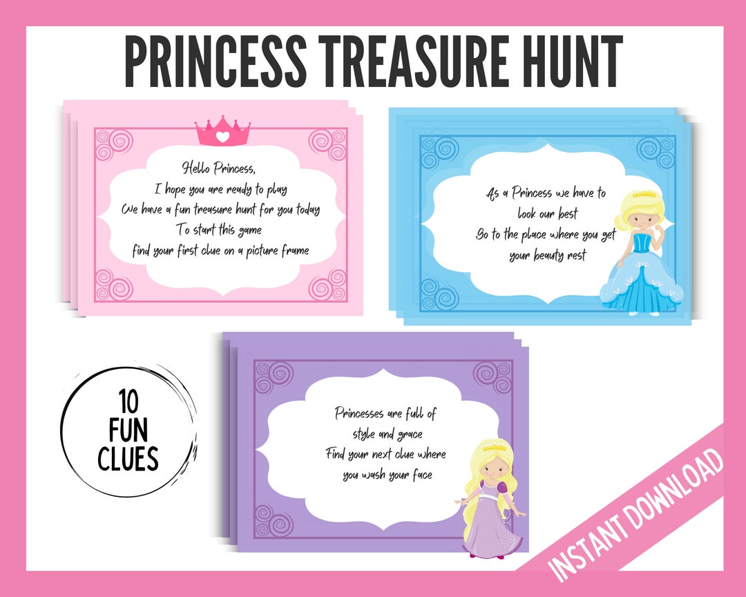 Princess Birthday Treasure Hunt, Princess Scavenger Hunt Clues ...