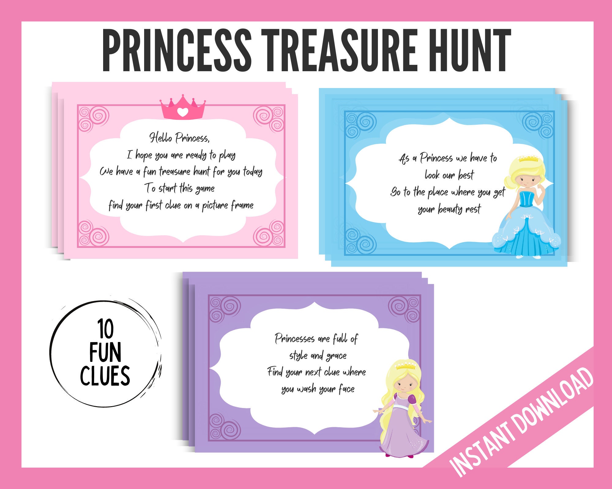 Princess Birthday Treasure Hunt, Princess Scavenger Hunt Clues ...