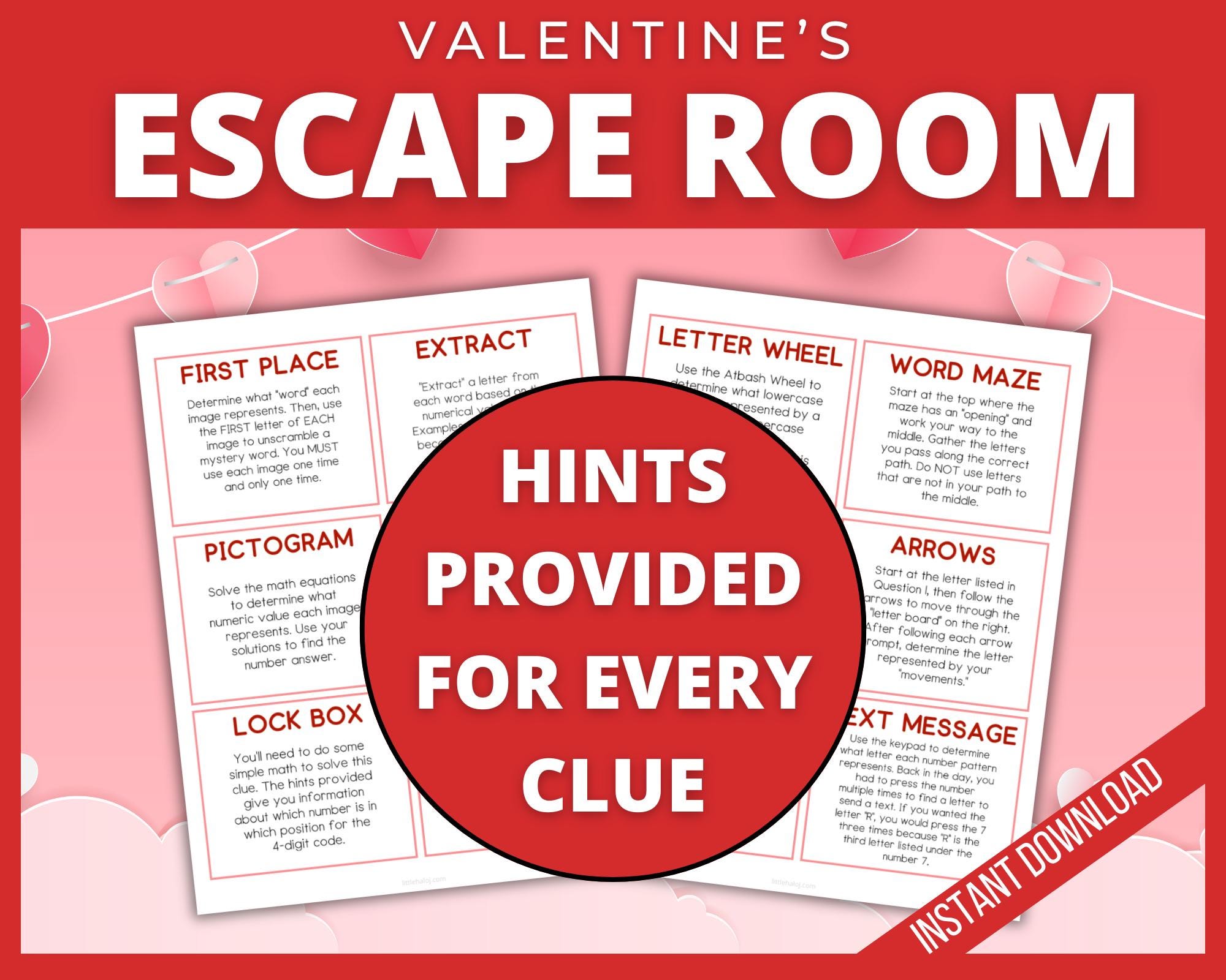 Valentines Day Escape Room, Printable Treasure Hunt, Kids Valentines ...
