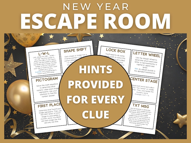 New Year Escape Room, DIY Escape Room Kit, Printable New Years Eve Game ...