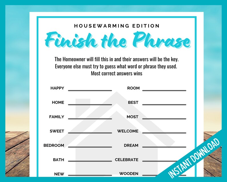 Housewarming Printable Game, Housewarming Finish the Phrase, New House ...