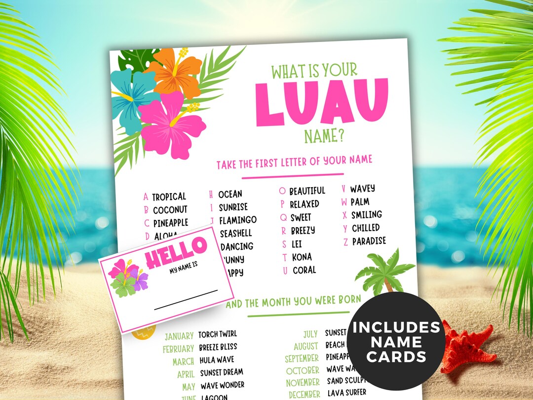 Luau Name Game Printable, What is Your Luau Name, Hawaiian Name ...