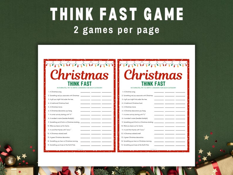 Christmas Think Fast Game, Christmas Printable Game, Christmas Family ...