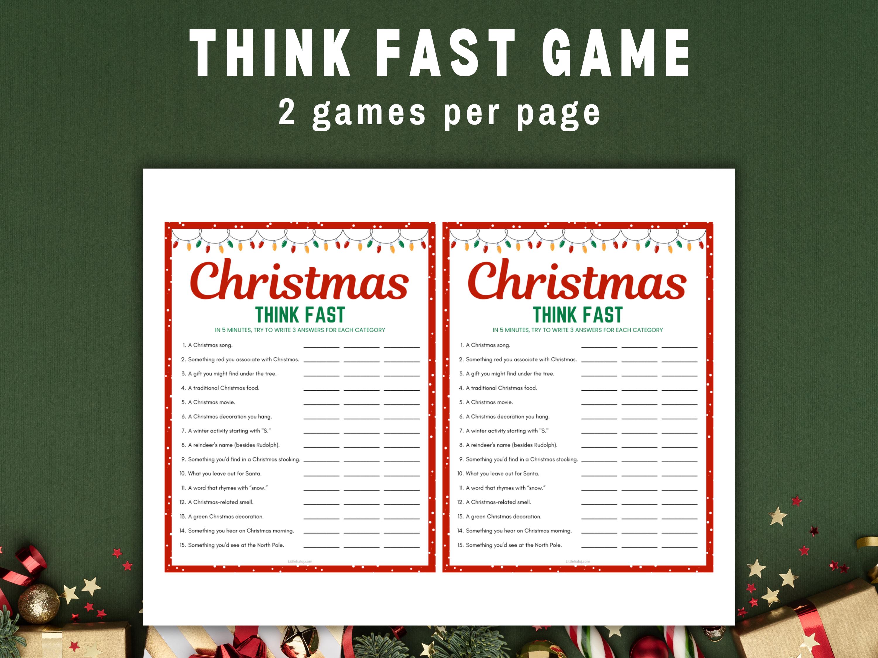 Christmas Think Fast Game, Christmas Printable Game, Christmas Family ...