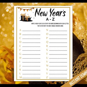 New Year's Eve A-Z Party Game, New Year's Eve Printable Game, Party ...