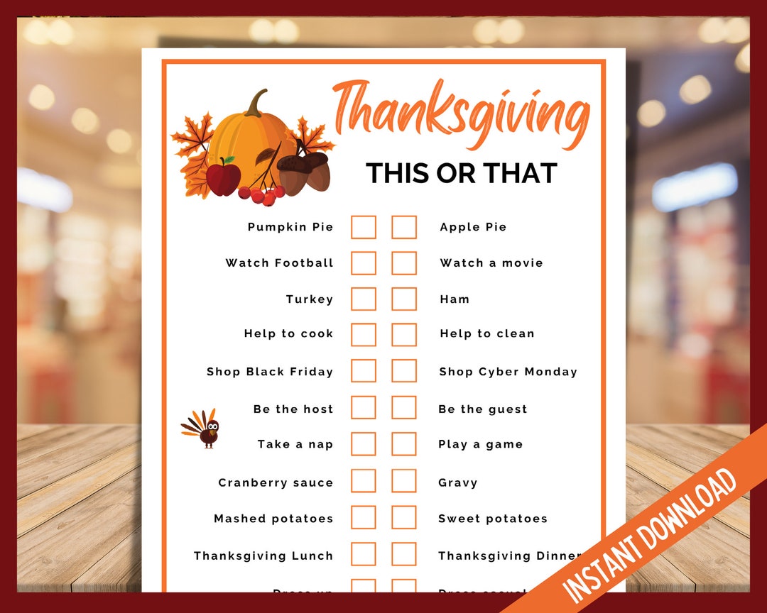 Thanksgiving This or That Game, Would You Rather Game, Thanksgiving ...