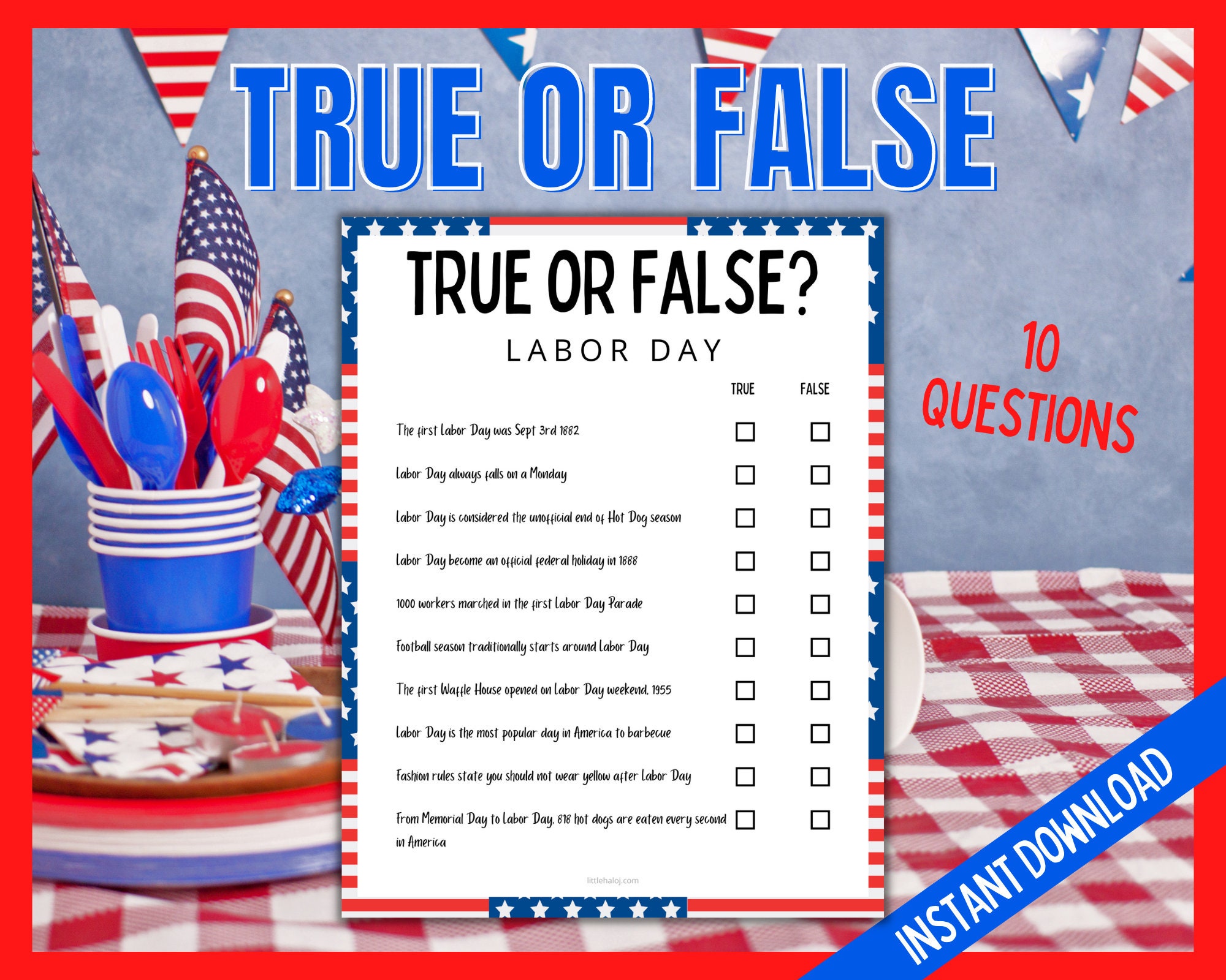 Labor Day Fact or Fiction, True or False Game, Fun Labor Day Game, Teen ...