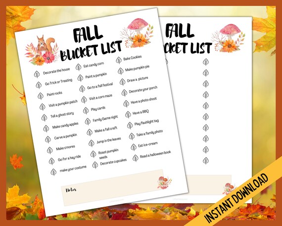 Fall Bucket List Printable, Fall Things To Do, Fun Autumn Activities ...