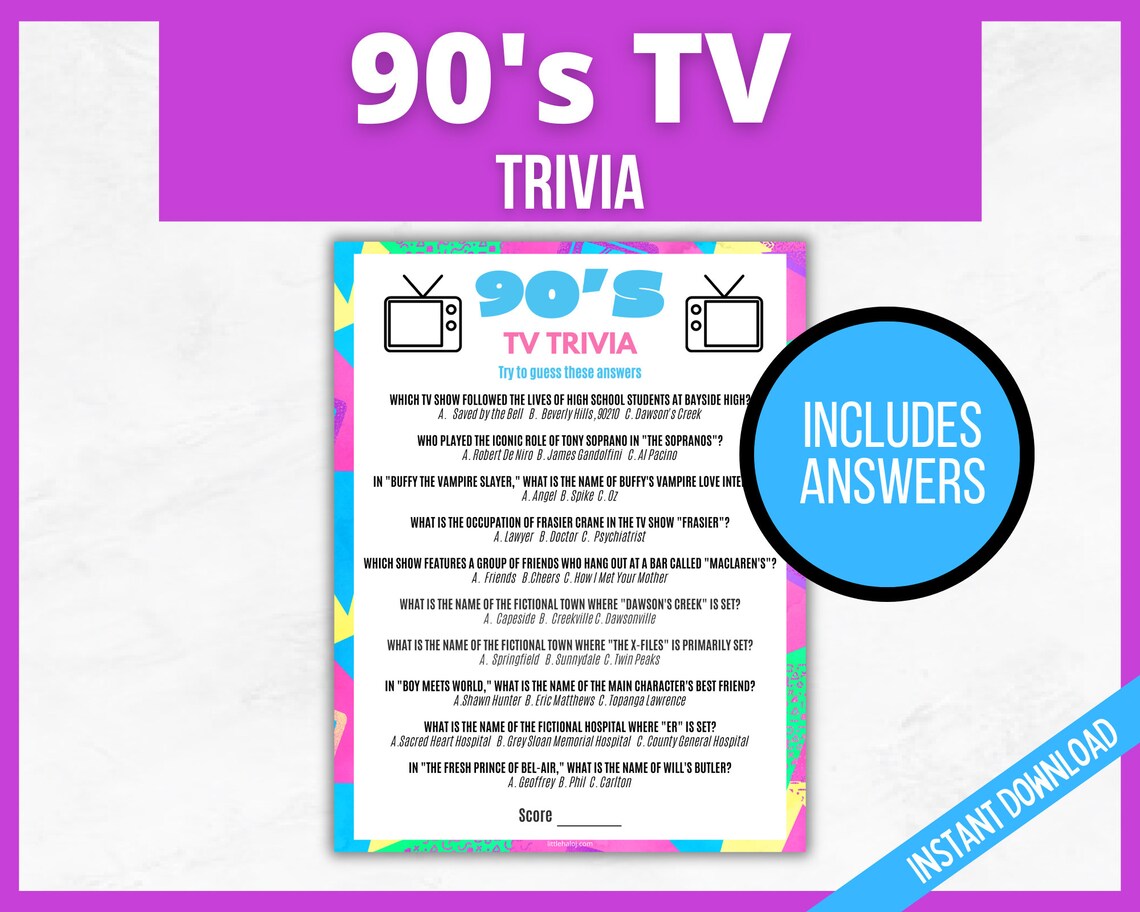 90s Printables Games Bundle,, 90s Printable Party Game, 1990s Trivia ...
