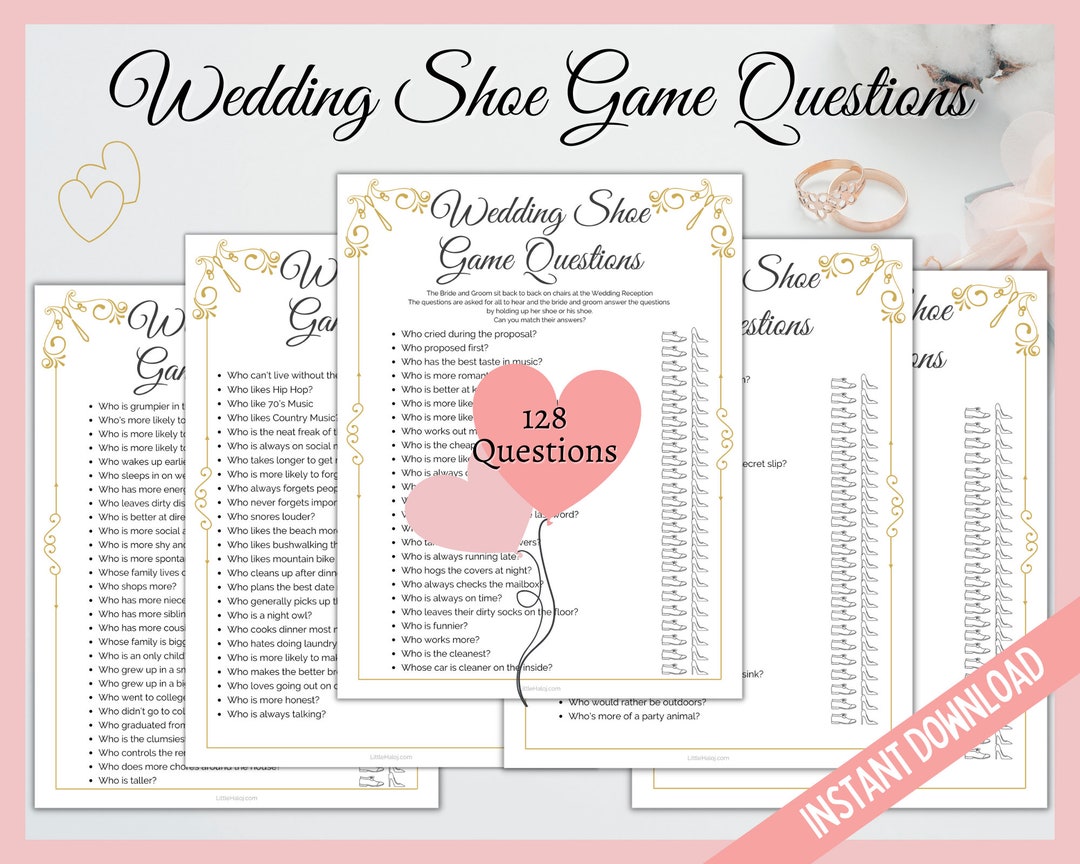 Wedding Shoe Game Questions, 128 Questions, the Wedding Shoe Printable ...