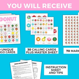 Donut Bingo, Donut Party Game, 50 Printable Donut Bingo Cards, Slumber ...