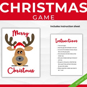 Pin the Nose on the Reindeer, Printable Christmas Game, Class Party ...