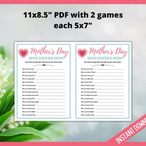 Who Knows Mom Best, Printable Mothers Day Games for Kids and Adults ...