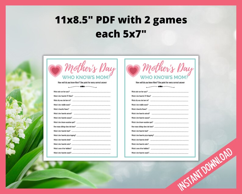 Who Knows Mom Best Printable Mothers Day Games for Kids and - Etsy