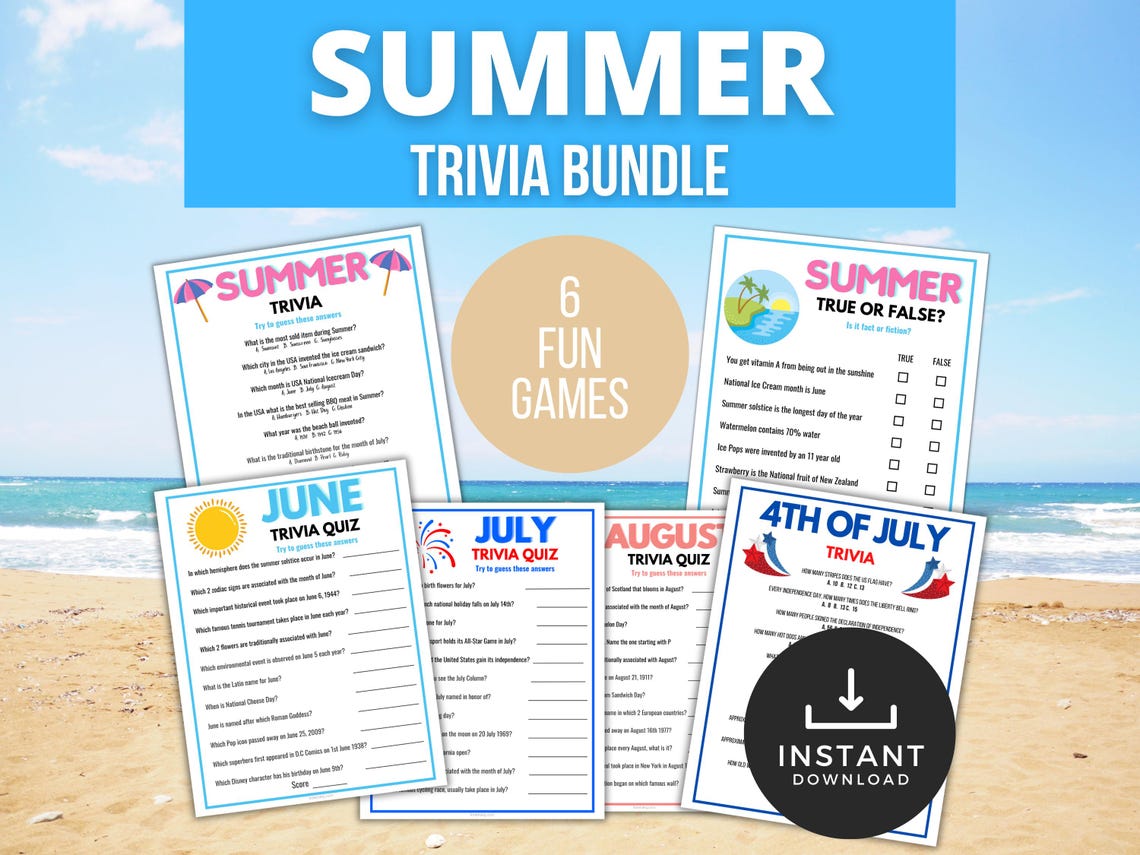 Summer Trivia Game Bundle, Summer Trivia Quiz, June, July, August Games ...
