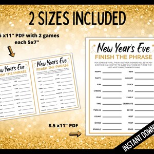 New Year's Eve Finish the Phrase, New Year's Eve Printable Party Game ...