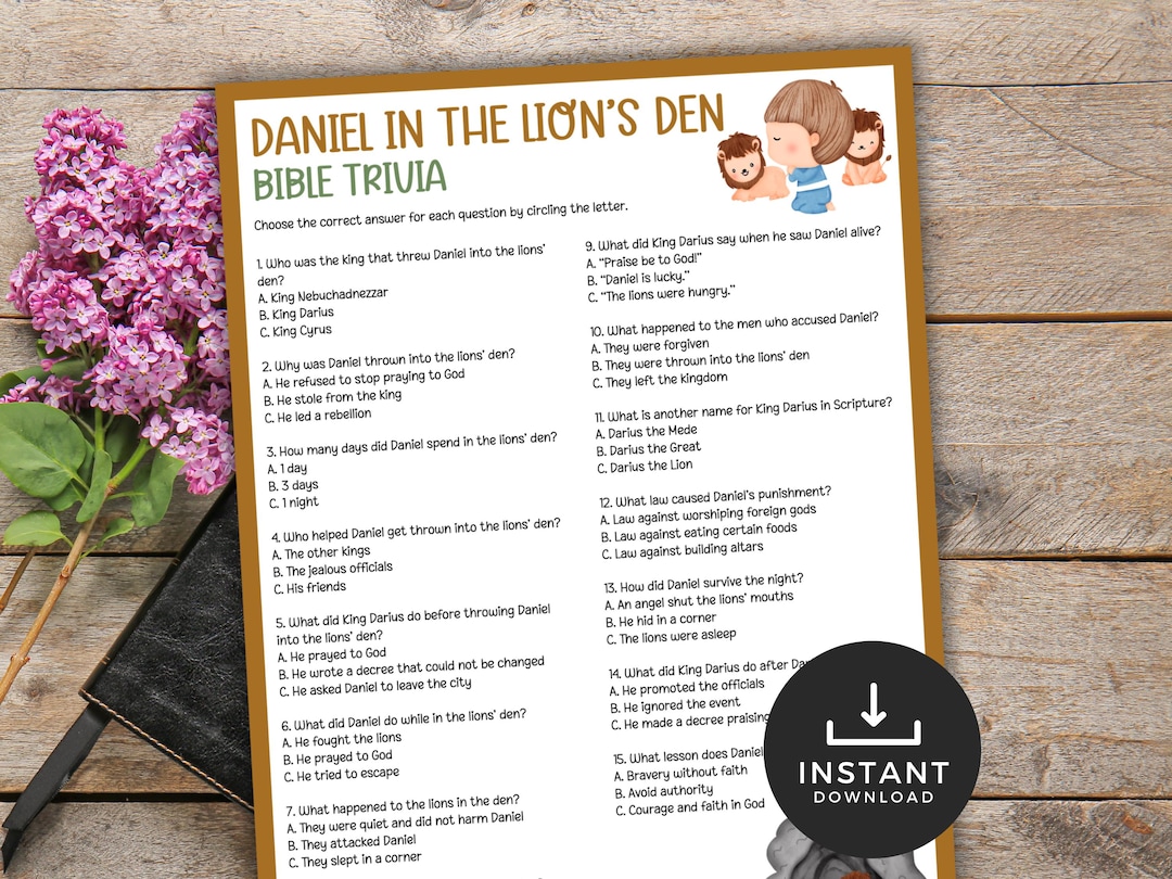 Daniel in the Lions Den Trivia, Bible Trivia Game, Kids Sunday School ...