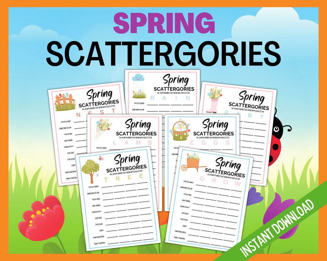 Spring Scattergories Word Game, Springtime Holiday Activity, Fun Spring ...