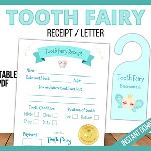Editable Tooth Fairy Receipt Printable, Lost First Tooth Certificate ...