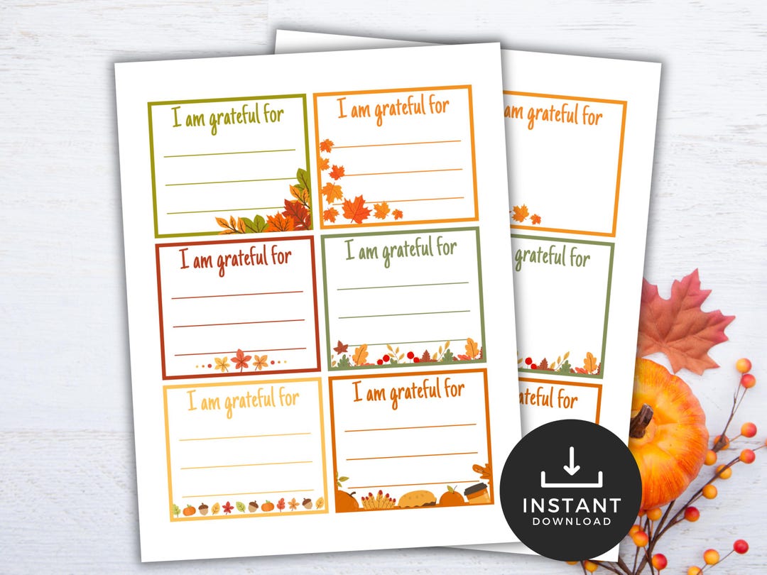 Gratitude Cards, Printable Thanksgiving Thankful Cards, Grateful Activity for Kids, Thanksgiving ...