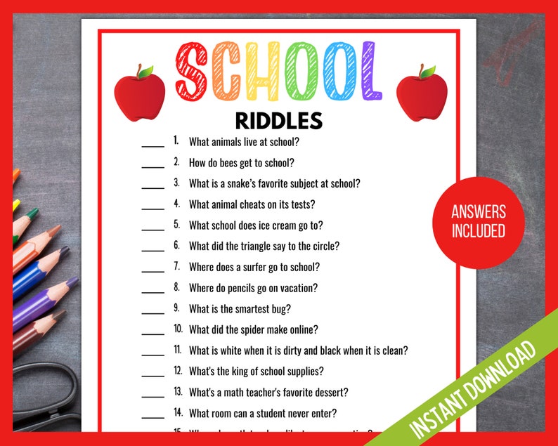 Back to School Riddles, Classroom Activity, School Jokes for Kids ...