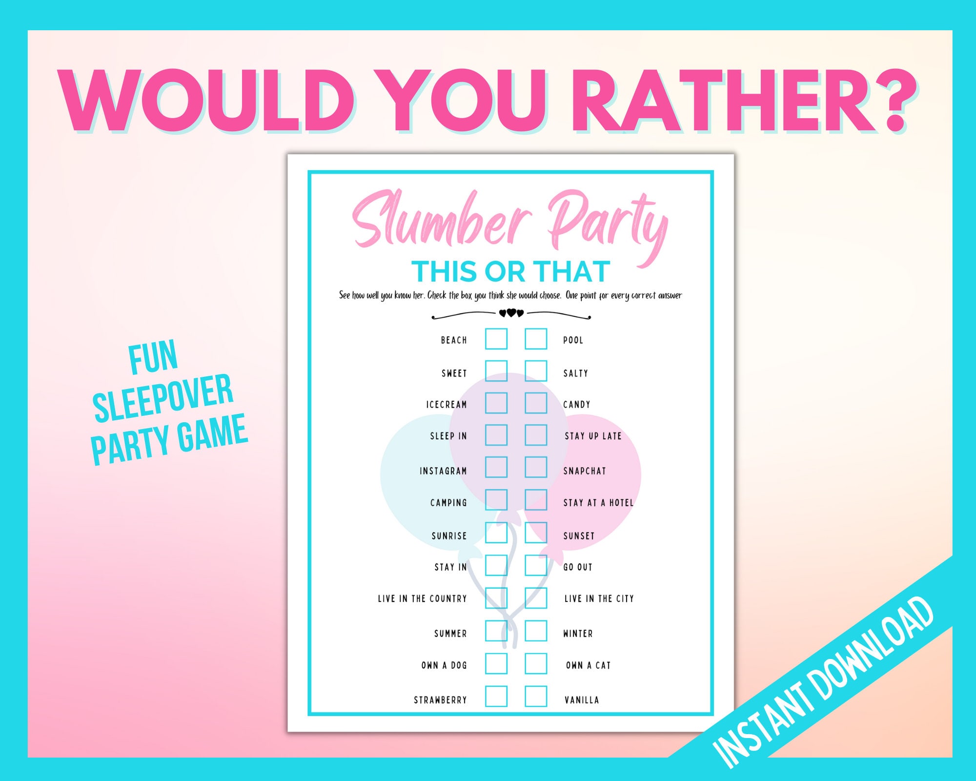 Slumber Party Games Bundle Printable Sleepover Party Games - Etsy