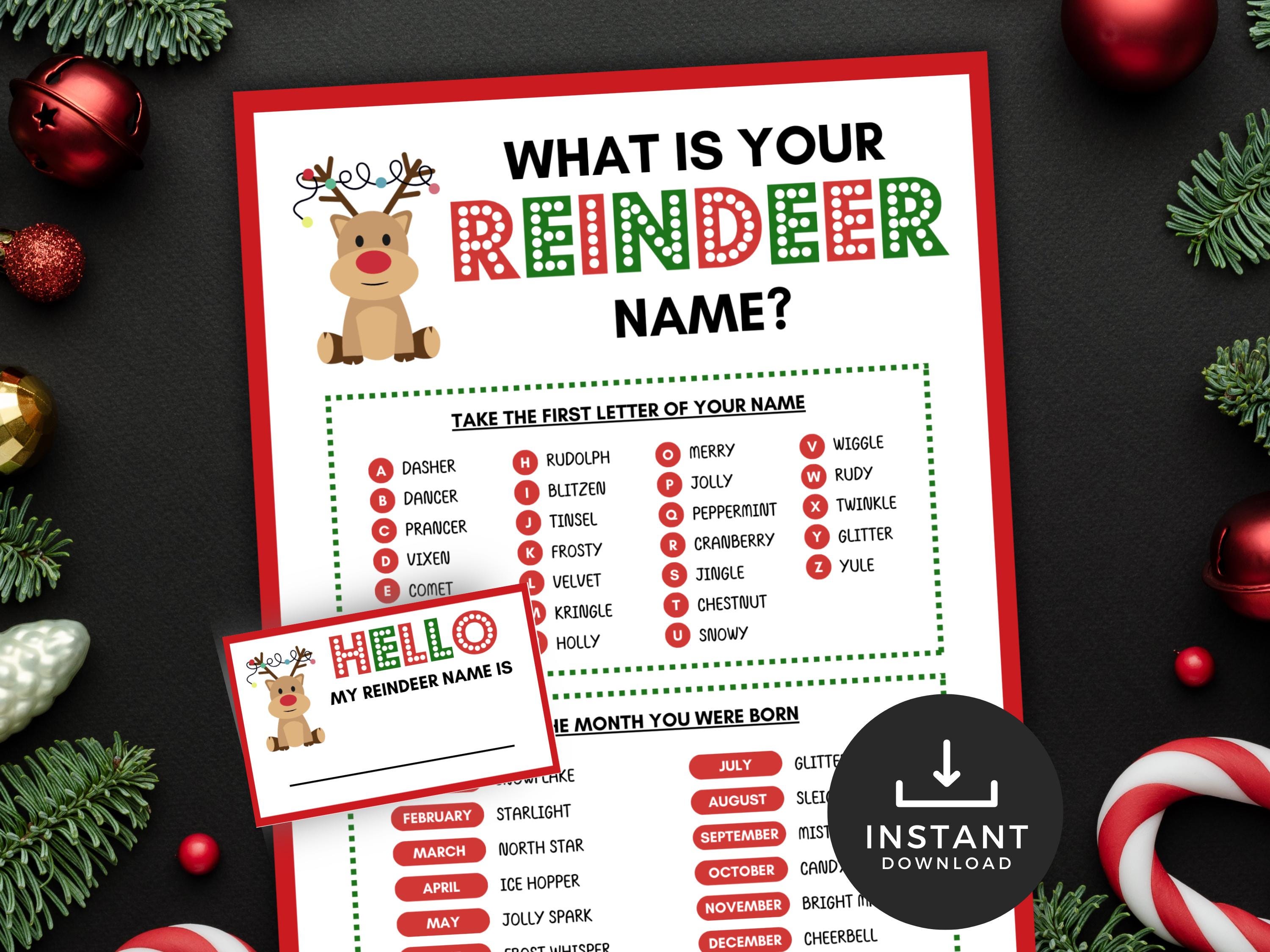What's Your Reindeer Name, Christmas Printable Game, Christmas Party ...