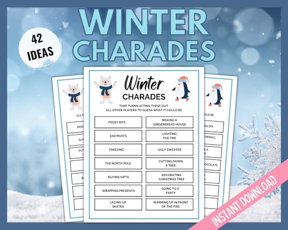 Winter Charades, Winter Pictionary, Holiday Games, Winter Games for ...