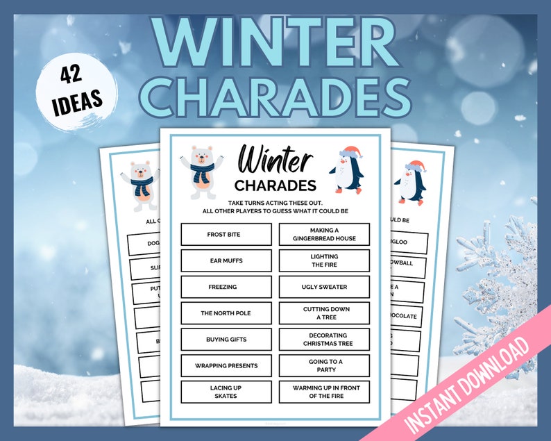 Winter Charades, Winter Pictionary, Holiday Games, Winter Games for ...