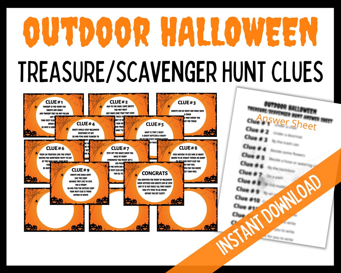 Outdoor Halloween Scavenger Hunt Clues Halloween Treasure - Etsy