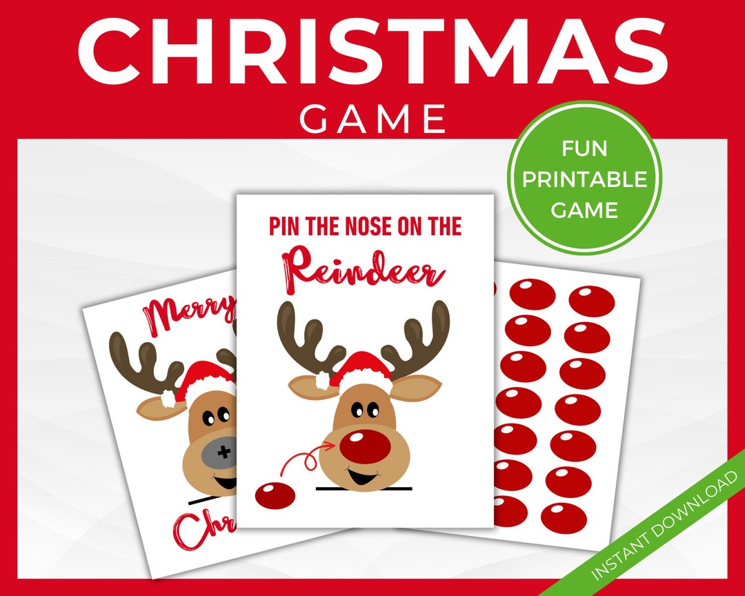Pin the Nose on the Reindeer, Printable Christmas Game, Class Party ...