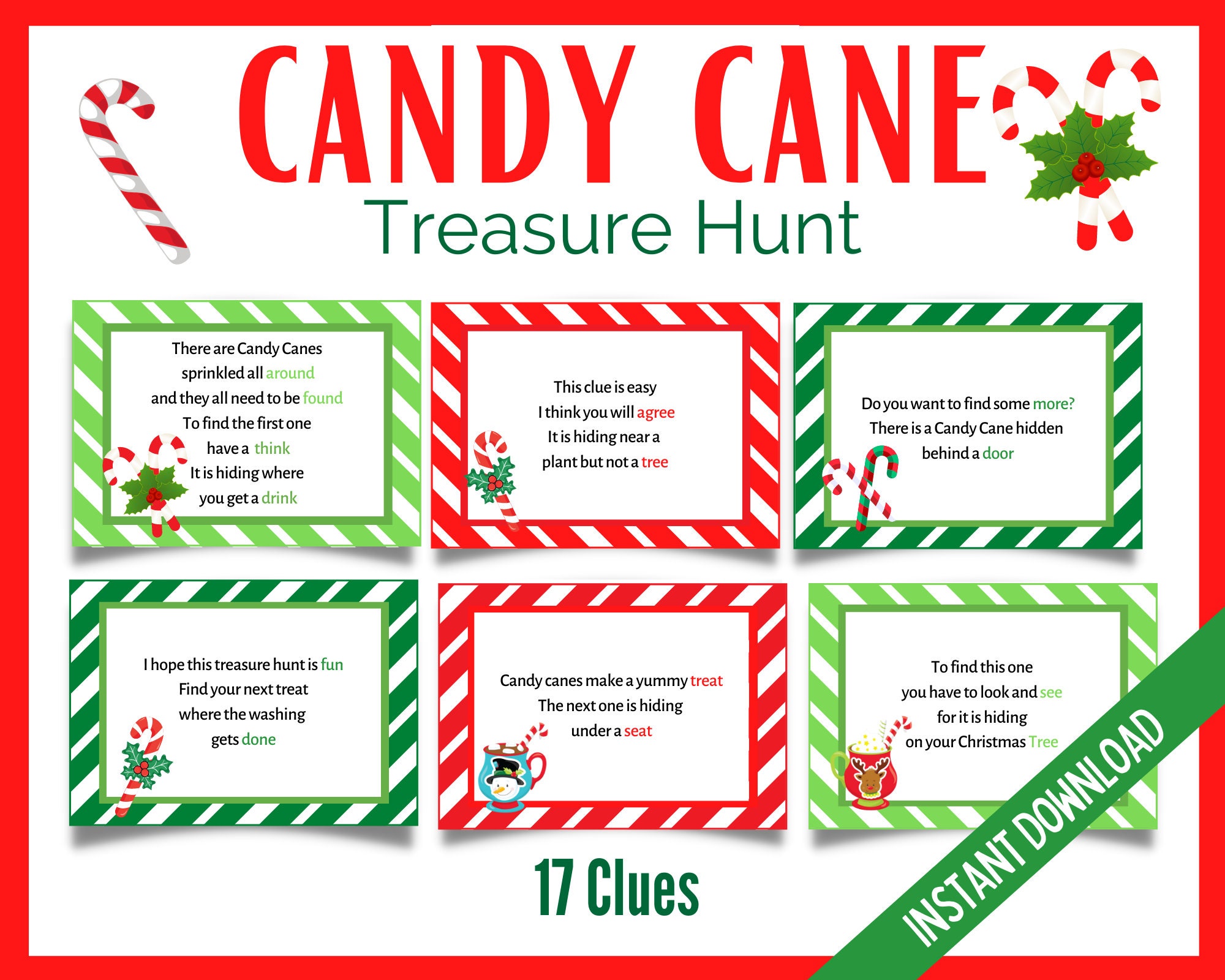 Candy Cane Treasure Hunt, Christmas Treasure Hunt, Candy Cane Christmas ...