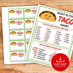 What's Your Taco Name, Cinco De Mayo Printable Game, Mexican Fiesta ...