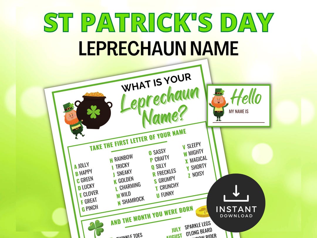 St Patrick's Day What's Your Leprechaun Name, Printable St Patrick ...