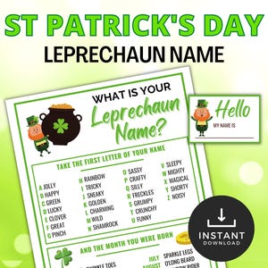 St Patrick's Day What's Your Leprechaun Name, Printable St Patrick ...