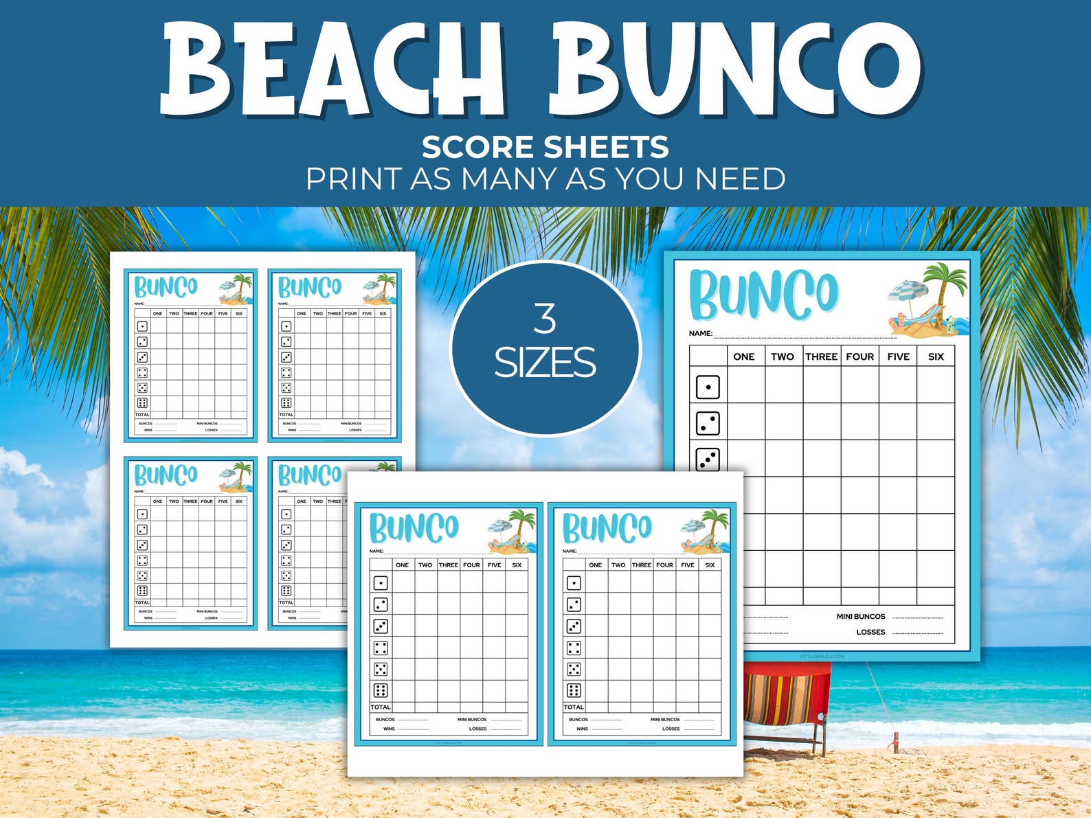 Beach Bunco Printable Party Pack and Scorecards, Bunco Game Rules ...