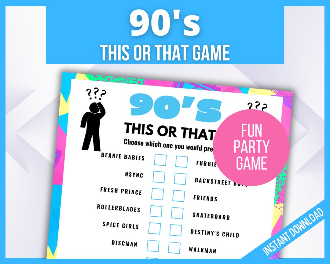 90s This or That Party Game, 1990s Printable Game, Would You Rather ...