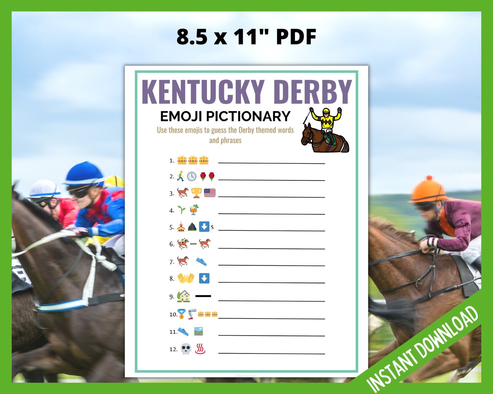 Kentucky Derby Emoji Pictionary, Emoji Pictionary Printable Game ...
