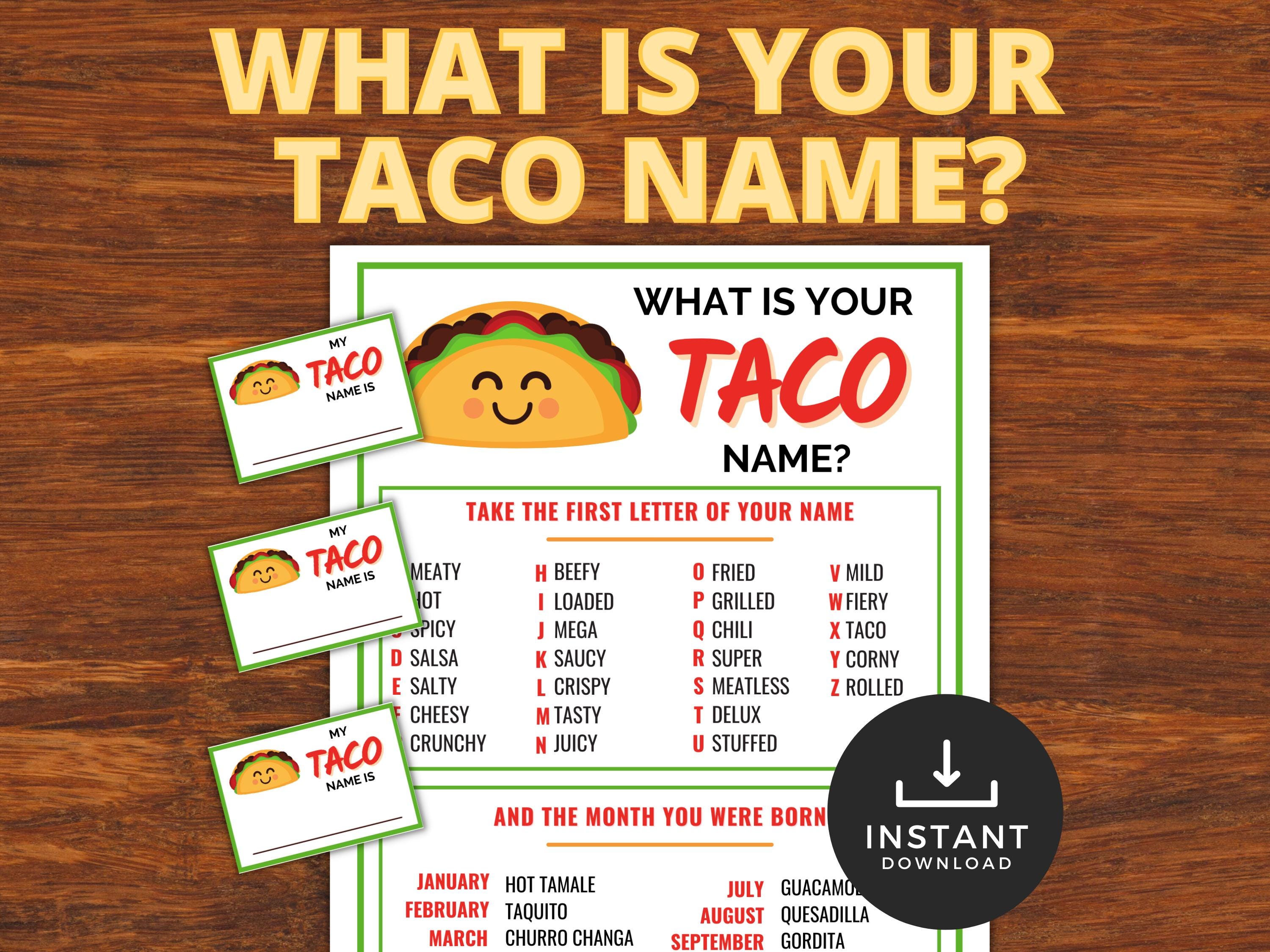 What's Your Taco Name, Cinco De Mayo Printable Game, Mexican Fiesta ...