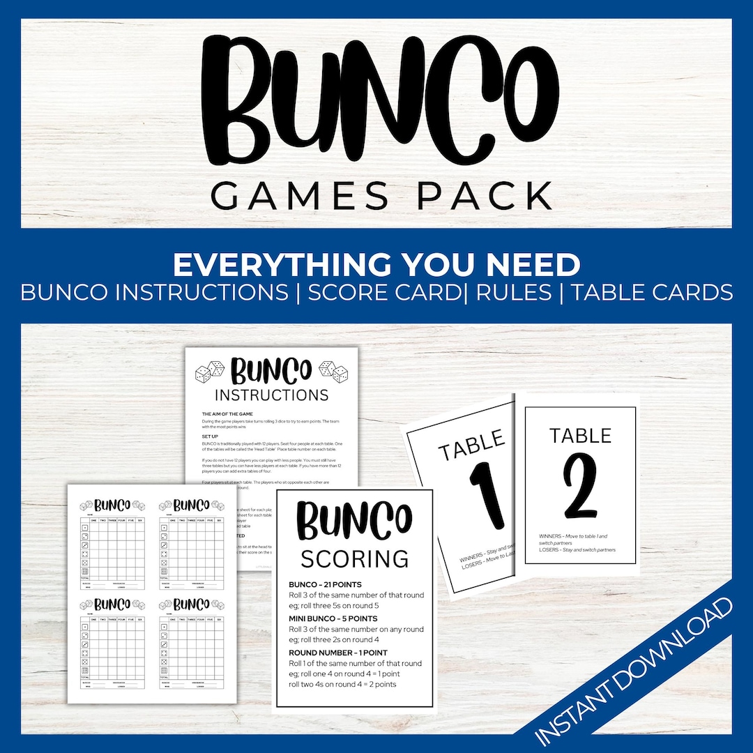 Bunco Printable Party Pack and Scorecards, Bunco Game Rules, Tally ...
