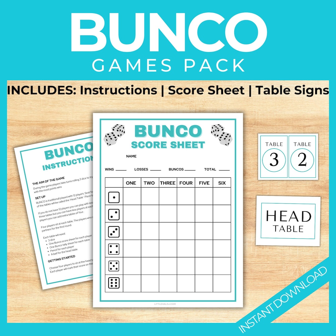 Bunco Printable Scorecards and Rules, Bunco Game Rules, Table Signs ...