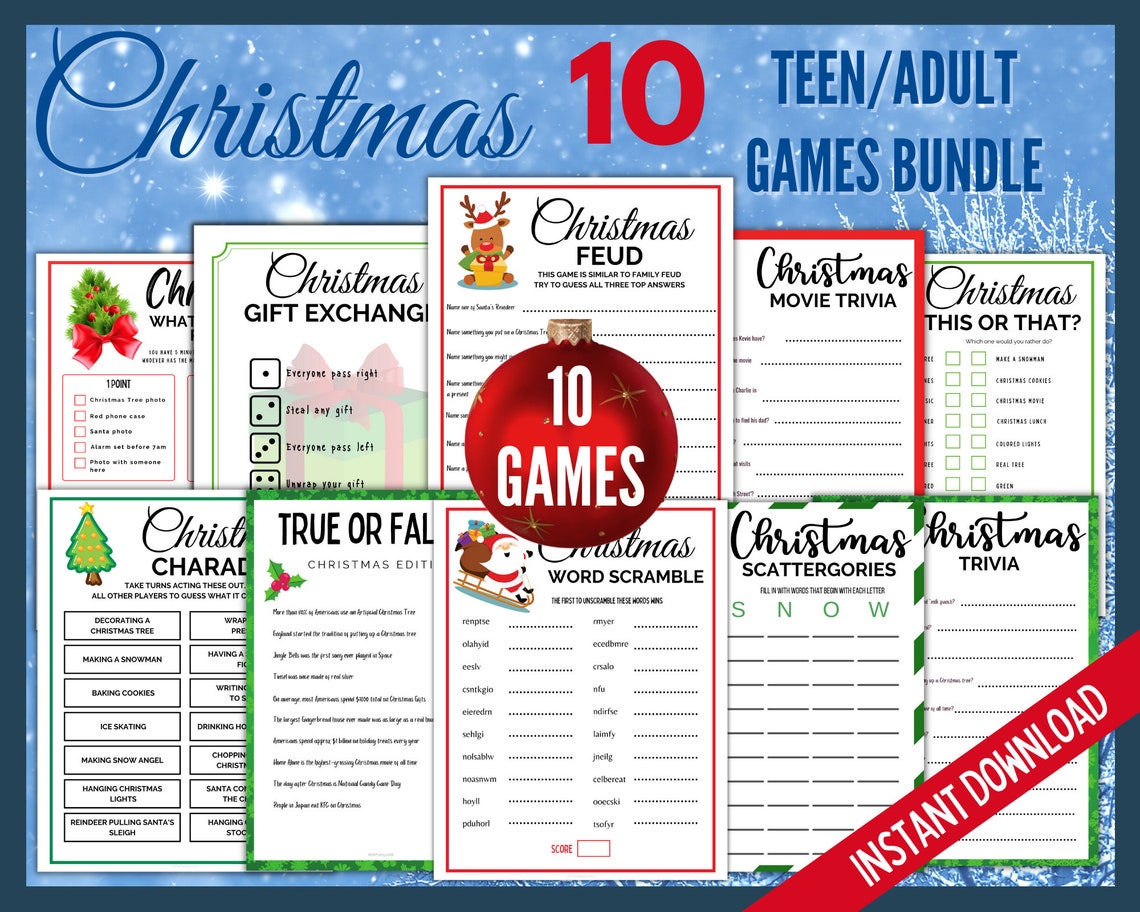 Teen Christmas Games Bundle Adult Xmas Party Games Bundle - Etsy