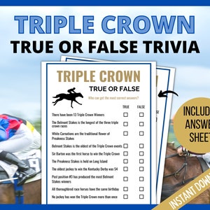 Triple Crown True or False Trivia Game, Triple Crown Party Game, Horse ...