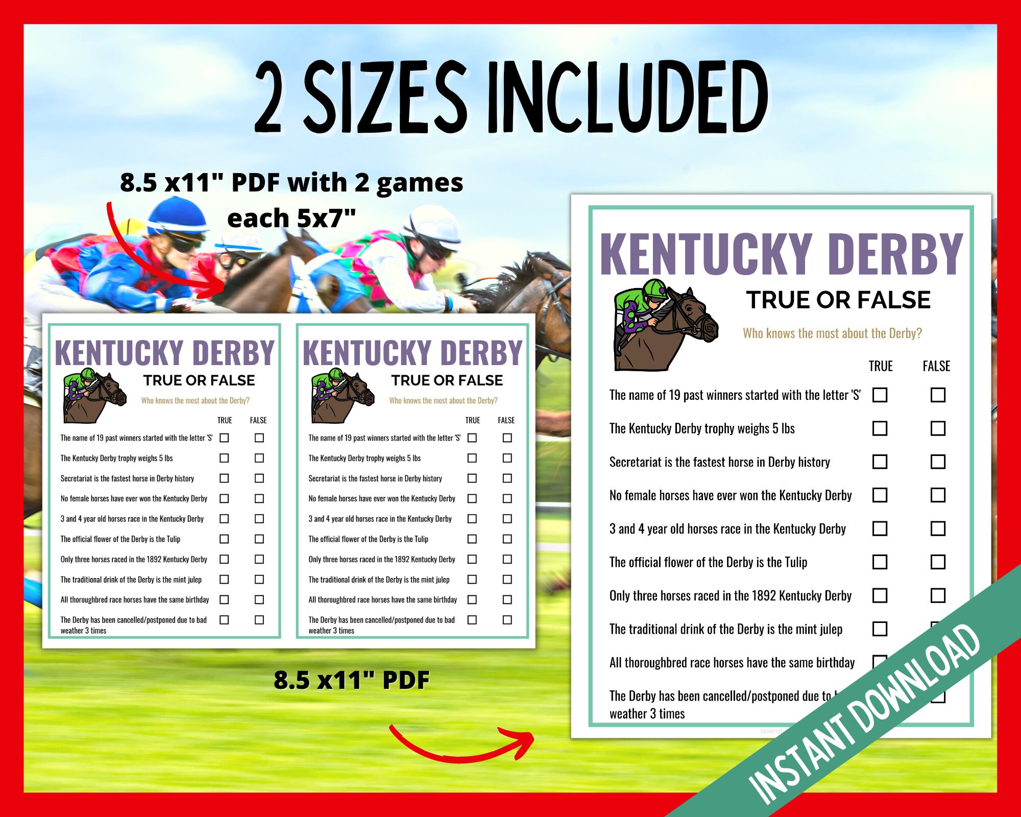Kentucky Derby True or False Trivia Game Triple Crown Party - Etsy