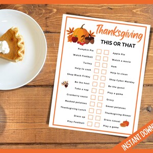 Thanksgiving This or That Game, Would You Rather Game, Thanksgiving ...